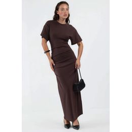 Einfarbiges Bodycon-Midikleid mit Rundhalsausschnitt