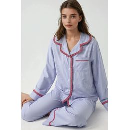 Kariertes Baumwoll-Pyjama-Set mit Hemdkragen