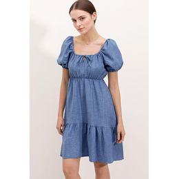 Quadratischer Halsausschnitt A-Form Mini-Kleid mit Schleife