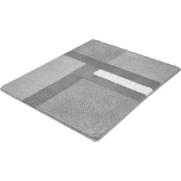 Badematte Kleine Wolke "Ariana", kiesel, H:20mm, Polyester, Badematten, Badematte, Geometrisches Design mit kontrastierendem Mittelstreifen
