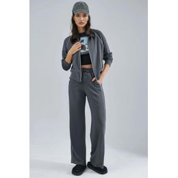Modal Touch Sweatshirt mit Rei&szlig;verschluss und Hose im Zwei-Teile-Set