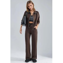 Modal Touch Sweatshirt mit Rei&szlig;verschluss und Hose im Zwei-Teile-Set