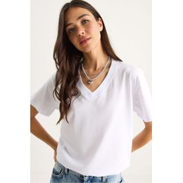 Komfort Fit V-Ausschnitt Kammgarn Baumwoll-T-Shirt