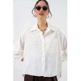 &Uuml;bergro&szlig;es Langarmshirt mit Druck und Tasche