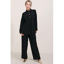 Strukturierter Langarm-Button-Up-Hemd und weiter Hosenanzug