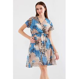 V-Ausschnitt Bl&uuml;ten-Minikleid mit Bindeband
