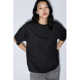 Pailletten Rundhals Kurzarm T-Shirt