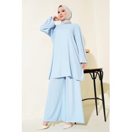 Texturierte Langarm-Tunika und weite Hose Set