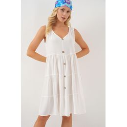 &Auml;rmelloses Mini-Kleid mit V-Ausschnitt und Knopfdetails