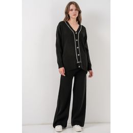 V-Ausschnitt Cardigan und Weit geschnittene Hose Set
