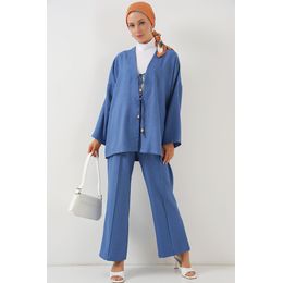 V-Ausschnitt Cardigan und Hosen-Set mit weitem Bein