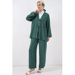 V-Ausschnitt Cardigan und Weit geschnittene Hose Set