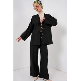 V-Ausschnitt Cardigan und weite Hosen Set