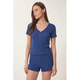 V-Ausschnitt Knopf-Pyjama-Set