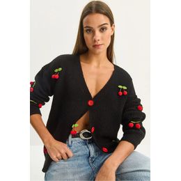 V-Ausschnitt Pullover Cardigan mit Obststickerei