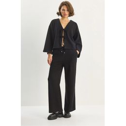 V-Ausschnitt Strickcardigan und weite Hose Set