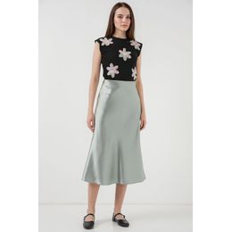 Satin A-Linien Midi-Rock mit elastischem Bund