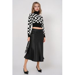 Satin A-Linie Midi-Rock mit elastischem Bund