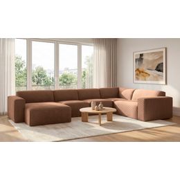 Wohnlandschaft OTTO HOME "Clayton Breite 371 cm, U-Form", braun (light braun), B:371cm H:70cm T:220cm, 100% Polyester, Sofas, Wohnlandschaft, in einem trendigen Cord-Bezug, verschiedene Kombinationen verf&uuml;gbar