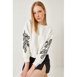 Bestickter Rundhalsausschnitt Langarm-Sweatshirt