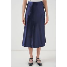 Satin A-Linien Midi-Rock mit elastischem Bund