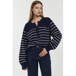 Knopf Detaillierter Gestreifter Lockere Passform Pullover
