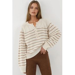 Knopf Detaillierter Gestreifter Lockerer Pullover