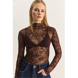 Paisley-Print Cut-Out Halbpolokragenbluse