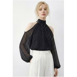 Polka-Dots Chiffon-Turtleneck-Bluse mit Ausschnitt