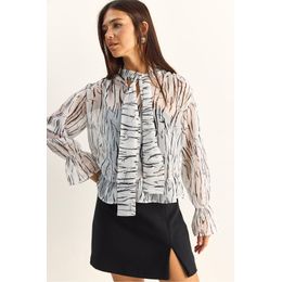 Abstract Print Choker-Kragen Chiffon-Bluse mit Bindung