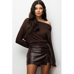Asymmetrische Kragen Slim-Fit Crop-Bluse mit Ausschnitt