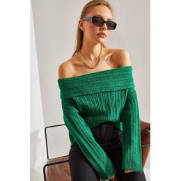 Schulterfreier gerippter Strickpullover