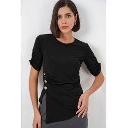 Rundhalsausschnitt mit Kn&ouml;pfen Bluse