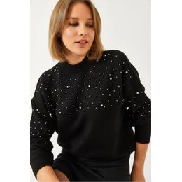 Strukturiertes Besticktes Rundhals-Pullover