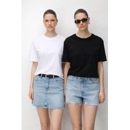 &Uuml;bergro&szlig;es geripptes Rundhals-Zwei-Teile-T-Shirt-Set