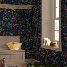 Vliestapete Joules "Enchanted Woodland Navy", blau, B:0,52m L:10m, Vlies, Tapeten, Design Tapeten