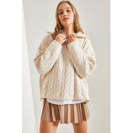 Oversized Haar- und Bart-Pullover mit Rei&szlig;verschlusskragen