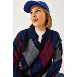 Geometrisches Muster Polo Kragen Strickpullover