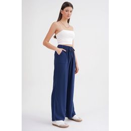 Hochtaillierte gerade Baumwollhose mit Bindeg&uuml;rtel
