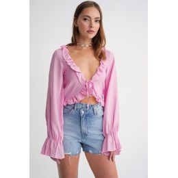 R&uuml;schenshirt mit V-Ausschnitt und langen &Auml;rmeln