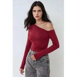 Asymmetrisches Hals Langarm Slim Fit Oberteil
