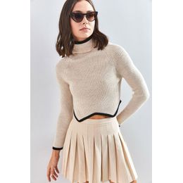Musterierter Rollkragen-Crop-Pullover