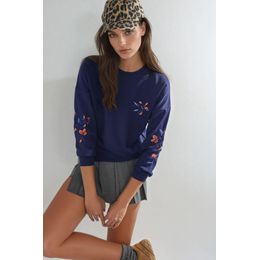 Modal Touch Rundhals Bestickter Pullover