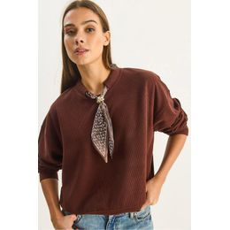 Rippstrick-Sweatshirt mit Rundhalsausschnitt und Schal-Zubeh&ouml;rdetail