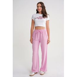 H&uuml;fthohe gerade Baumwollhose mit Bindeg&uuml;rtel