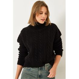Strukturiertes, tailliertes Rollkragenpullover