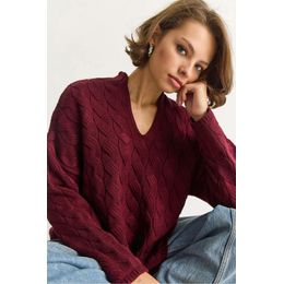 L&auml;ssiger V-Ausschnitt Strukturstrickpullover