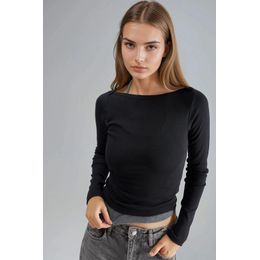 Schlanker Schnitt Rippendes Boot-Ausschnitt Bluse