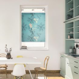 Plissee LICHTBLICK ORIGINAL "Plissee Klemmfix, ohne Bohren, blickdicht, Aqua Floral - Blau", blau (blau, wei&szlig;, wei&szlig;), B:80cm H:130cm, Obermaterial: 100% Polyester, Plissees
