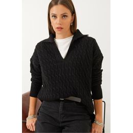 L&auml;ssiger Pullover mit strukturiertem V-Ausschnitt
